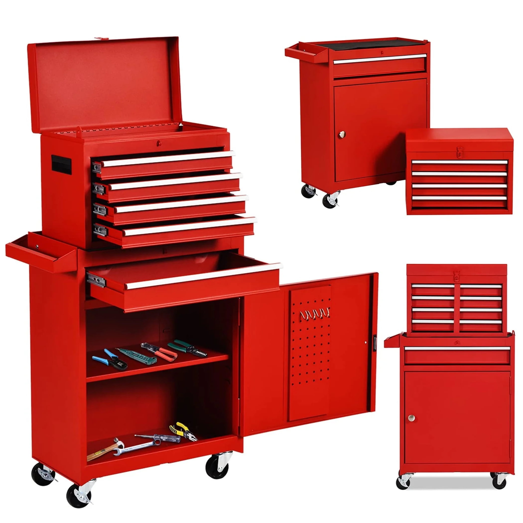 Aukfa Tool Box, 2 in 1 Steel Rolling Tool Chest & Cabinet On Wheels for ...