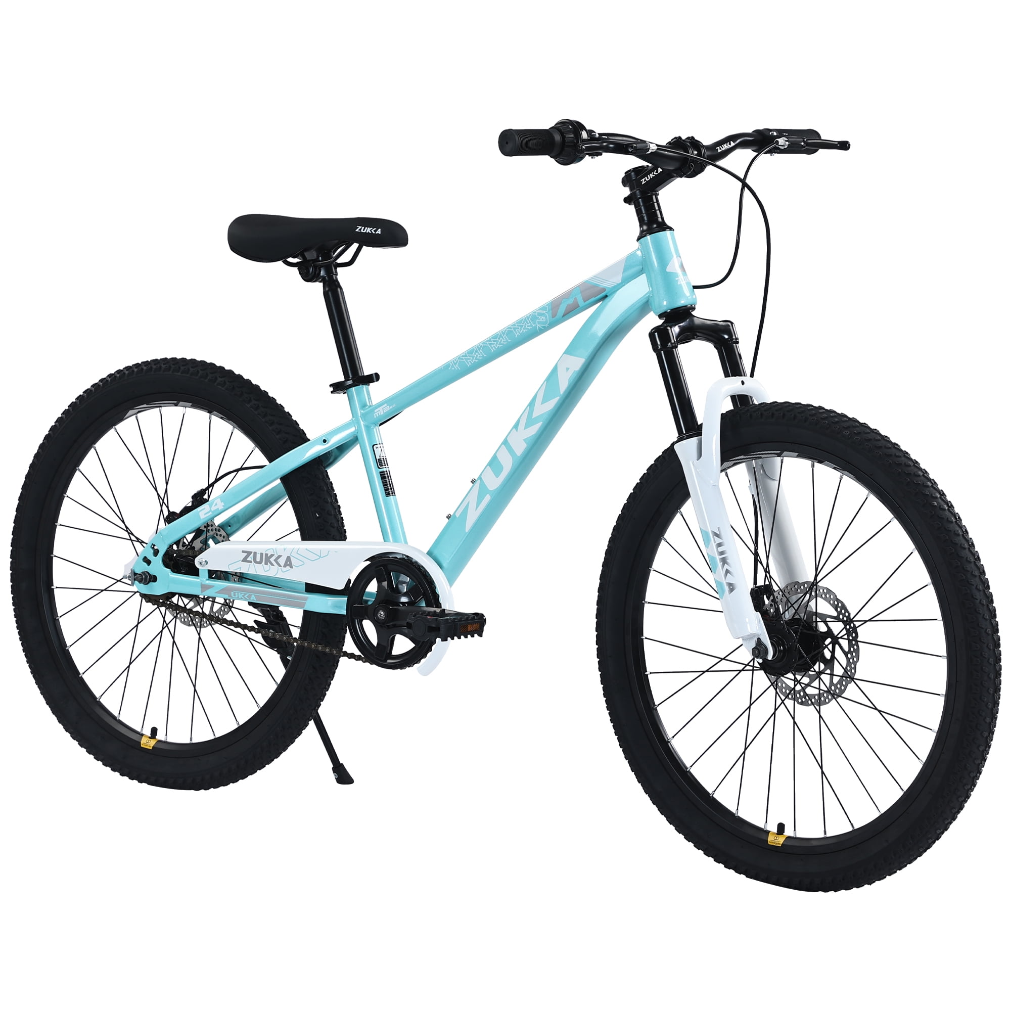Aukfa 24" Kids Mountain Bike with Suspension Fork, Disc Brakes, MTB Frame, Ages 9–12,Cyan ...