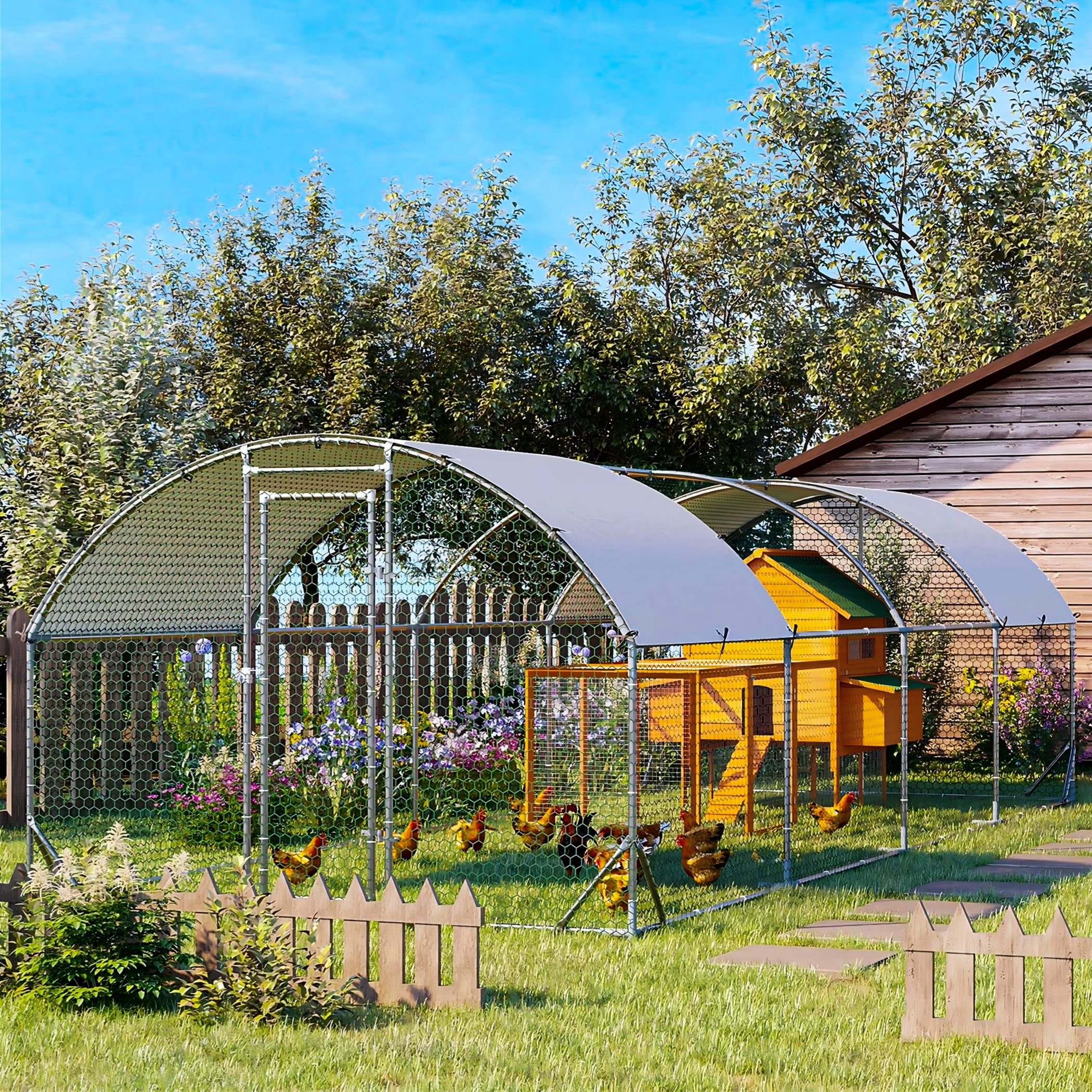 Aukfa 25 ft Large Chicken Coop Chicken Run Cage for Outdoor, Dome Roof ...