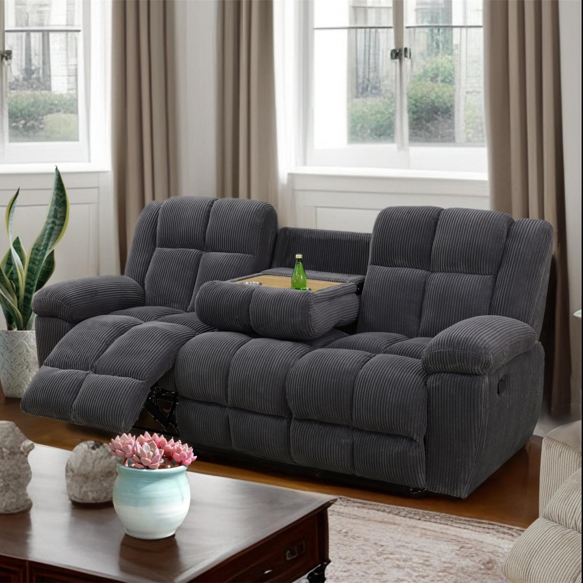 Aukfa 3-Piece Recliner Sofa Set - 89" 3 Seat Recliner w/ Flip Backrest ...