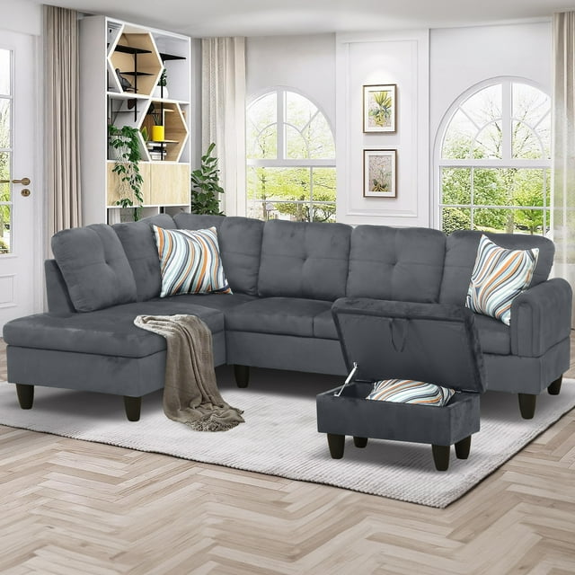 Aukfa 3 Piece Sectional Sofa with Storage Ottoman for Living Room, Left ...