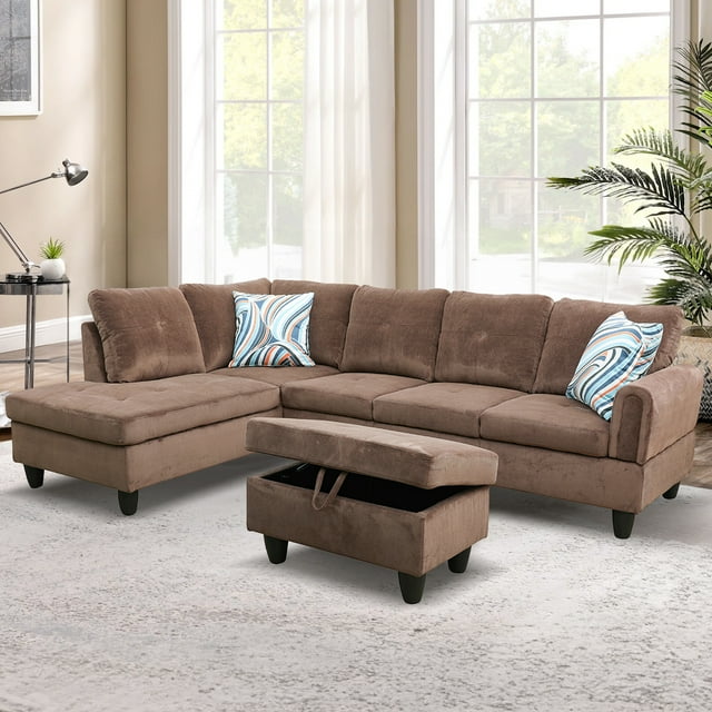 Aukfa 3 Piece Sectional Sofa with Storage Ottoman for Living Room, Left ...