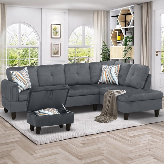 Aukfa 3 Piece Sectional Sofa with Storage Ottoman for Living Room ...