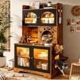 Aukfa 3-Tier Cat Litter Box Enclosure with Fluted Glass Doors & LED ...