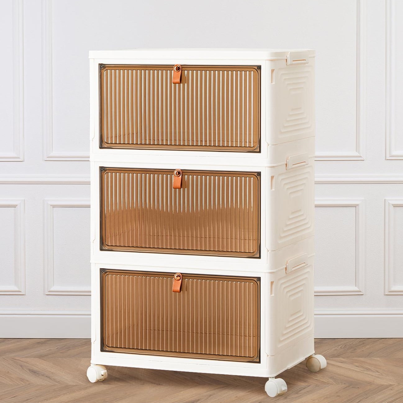 Aukfa 3-Tier Stackable Plastic Storage Bins,23QT Closet Organizers Containers w/ Lids & Wheels ...