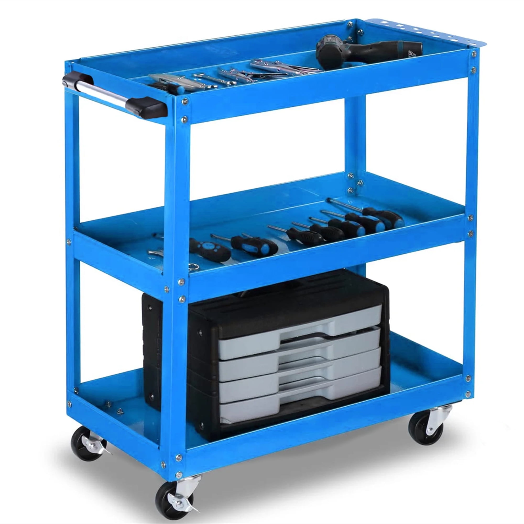 Aukfa 3-Tier Utility Cart with Wheels, 450 lb Heavy Duty Rolling Tool ...
