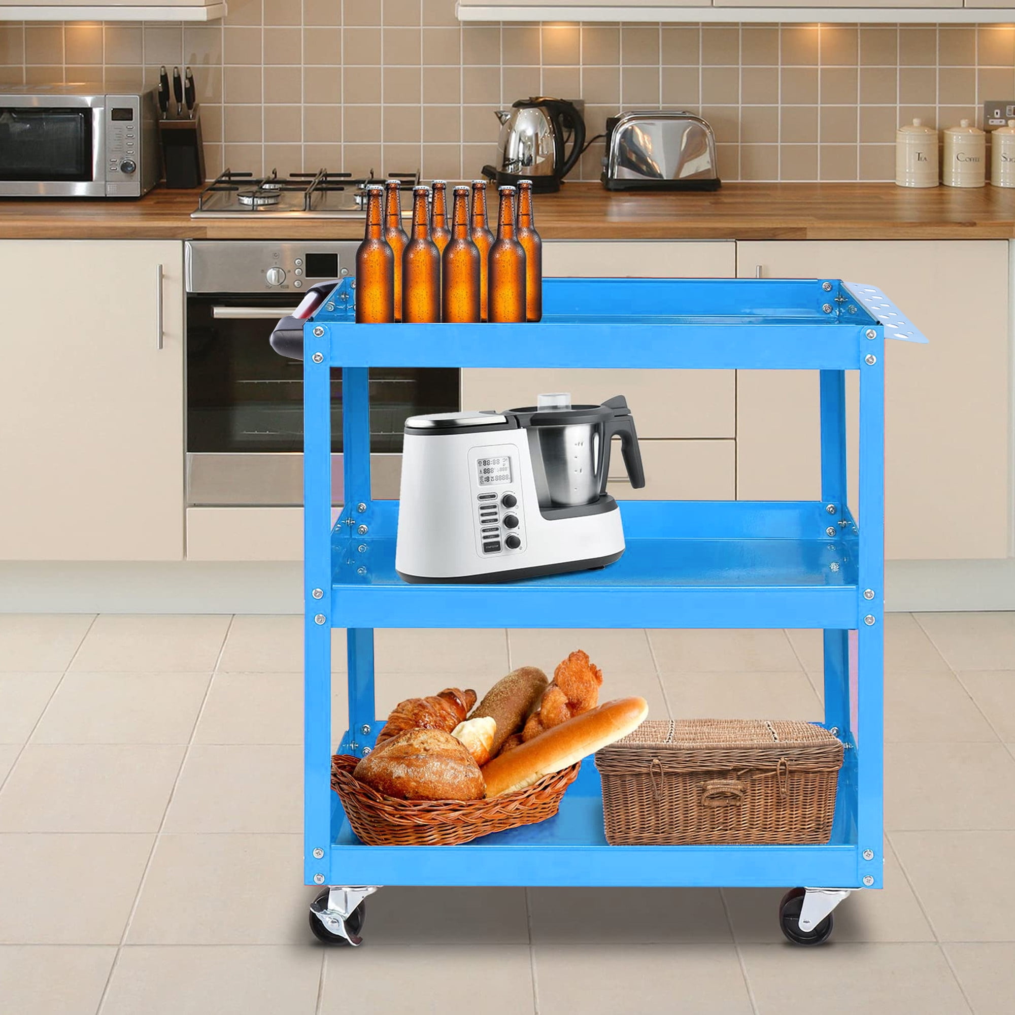 Aukfa 3-Tier Utility Cart with Wheels, Rolling Tool Cart Service Cart ...