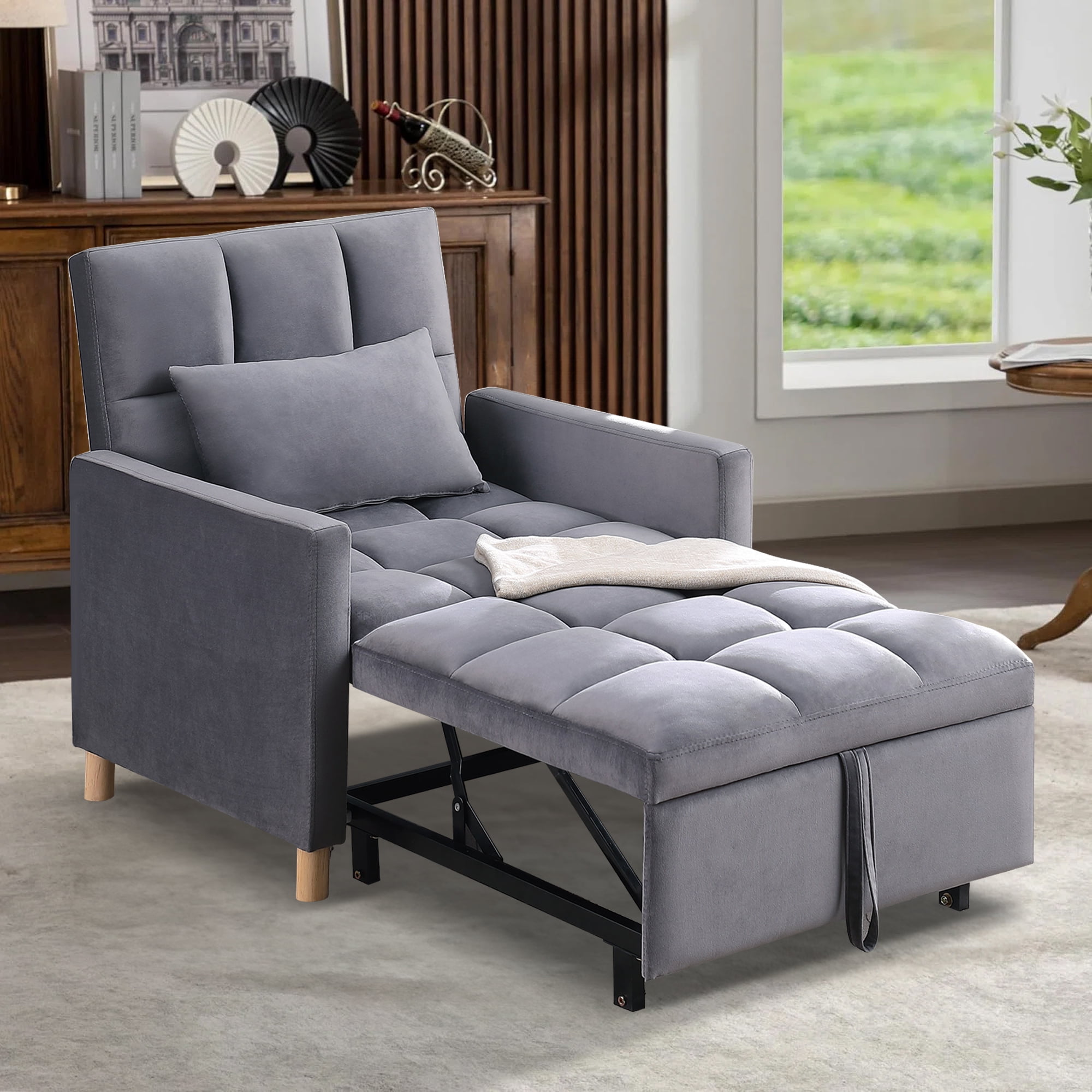 Free Shipping! Aukfa 3-in-1 Convertible Sleeper Chair Bed Velvet ...