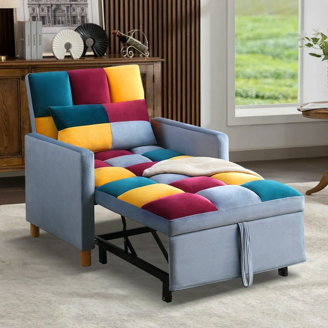 Aukfa 3-in-1 Sleeper Chair, Convertible Pull Out Chair Bed for Small ...