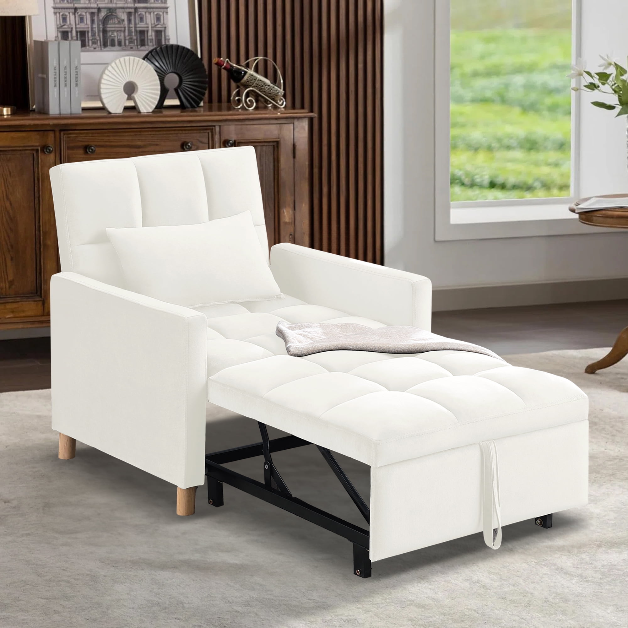 Aukfa 3-in-1 Sleeper Chair, Convertible Pull Out Chair Bed for Small ...