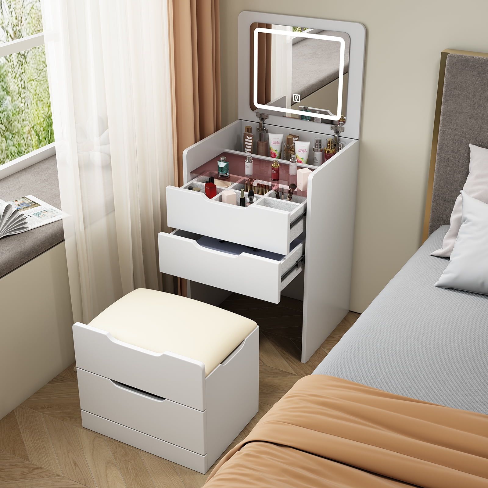 Aukfa 3 in 1 Vanity Set - Makeup Desk with Mirror - White - Walmart.com