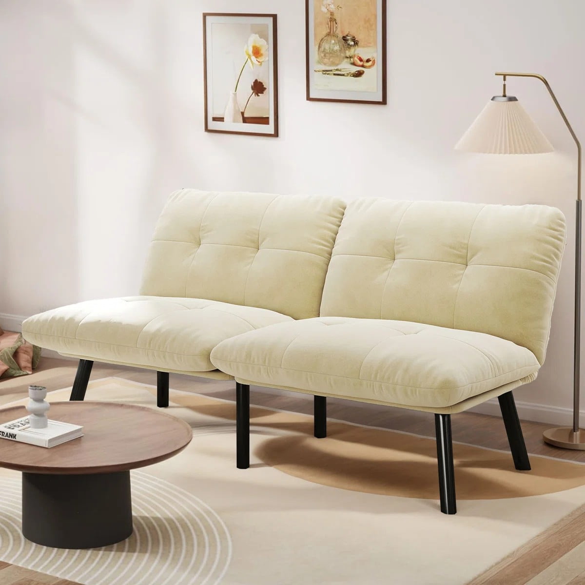 Aukfa 3-in-1 Velvet Futon Sofa Bed, 63" Sleep Sofa with Split 5 ...