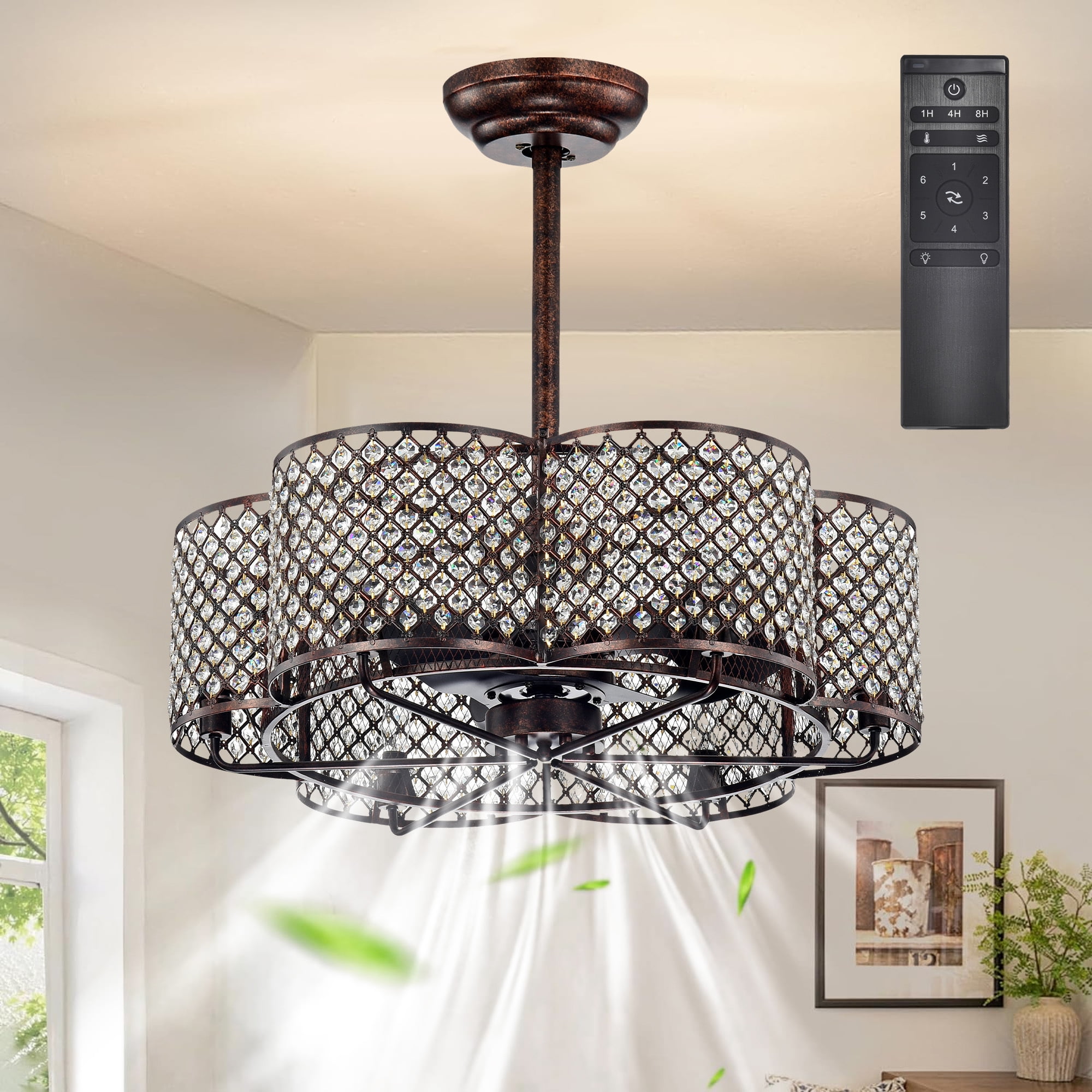 Aukfa 30" Ceiling Fan with light, Crystal Fan with Anti-Thelft Function ...