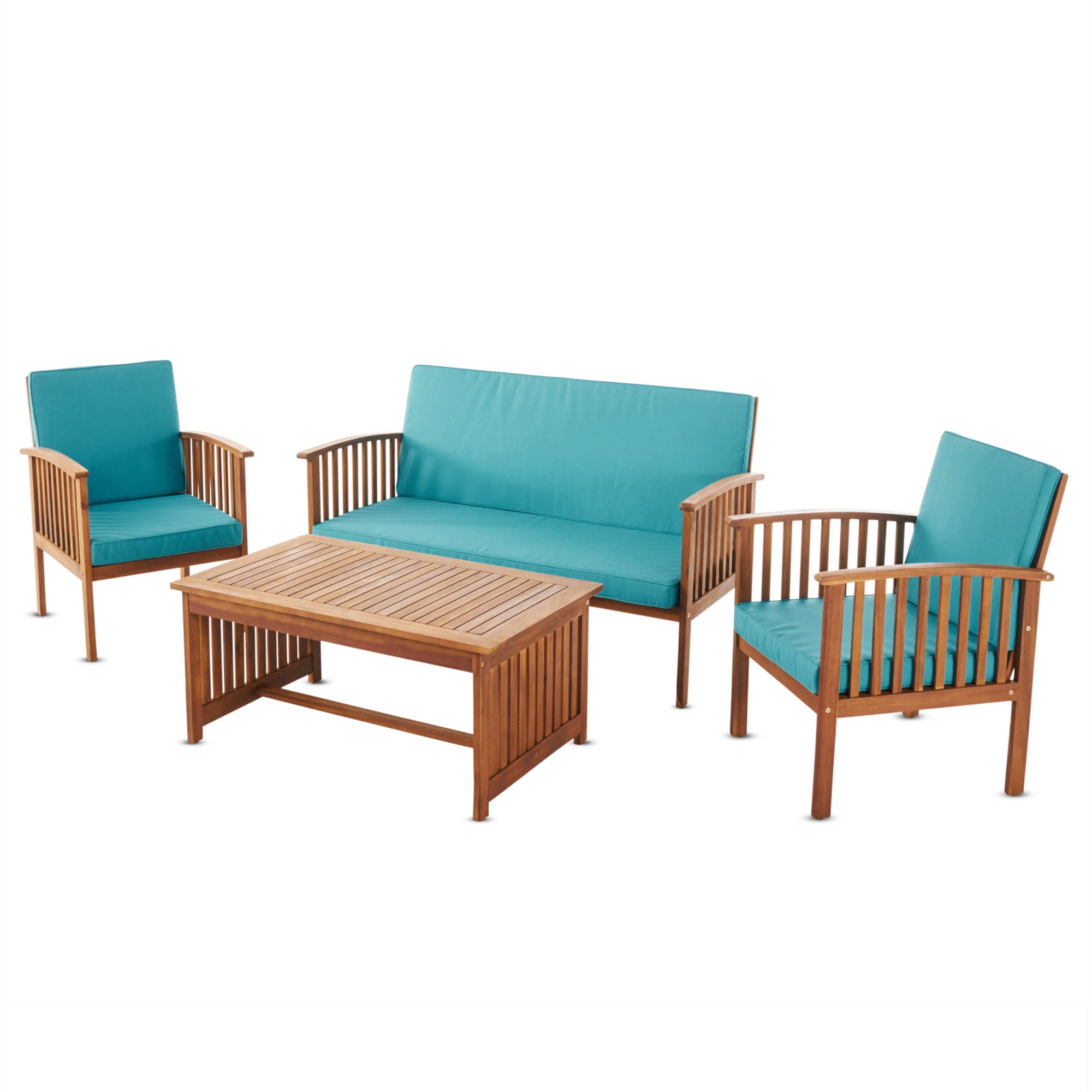 Aukfa 4 Piece Acacia Wood Outdoor Patio Conversation Sofa Set with ...