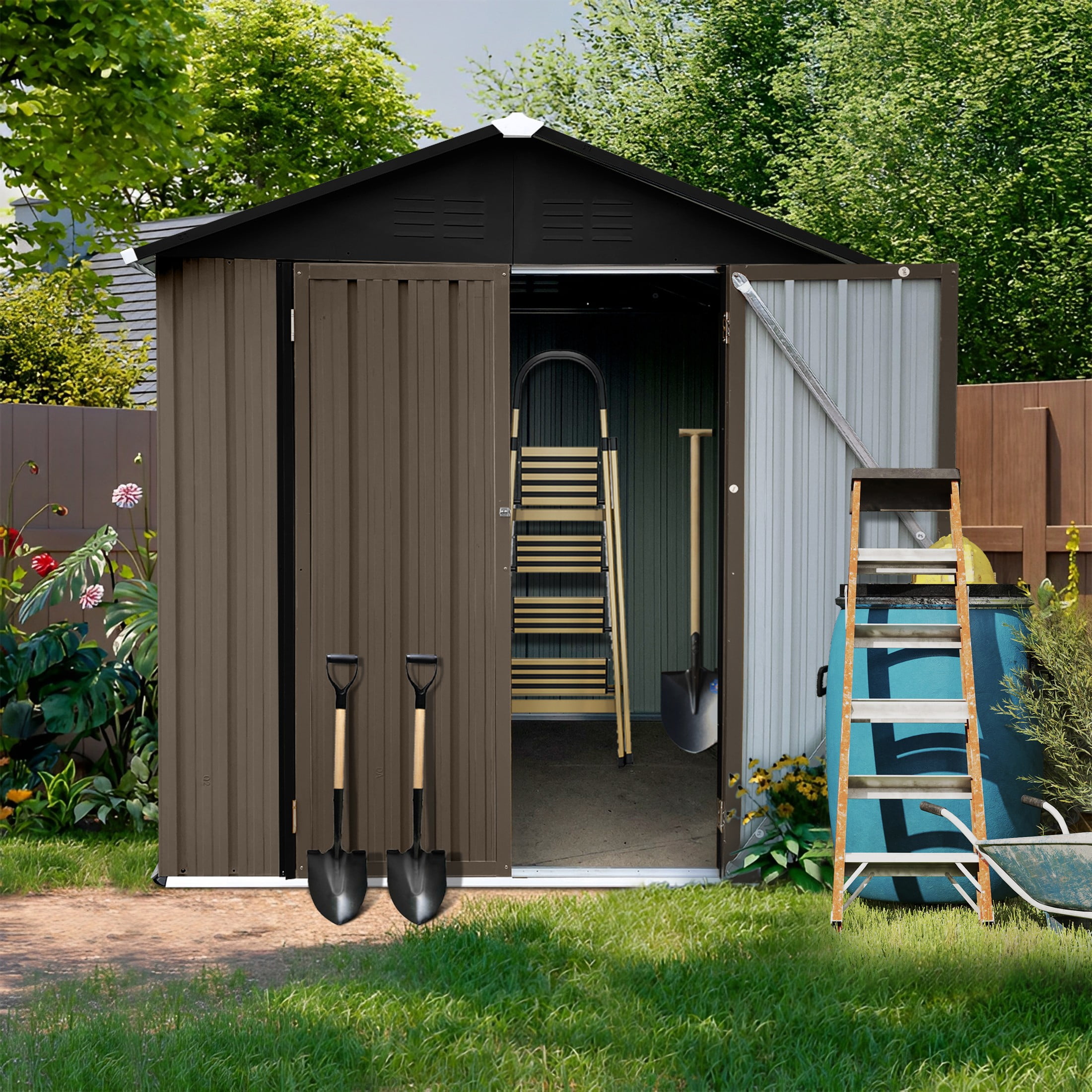 Aukfa 4' x 6' Outdoor Storage Shed, Waterproof Metal Garden Shed with ...
