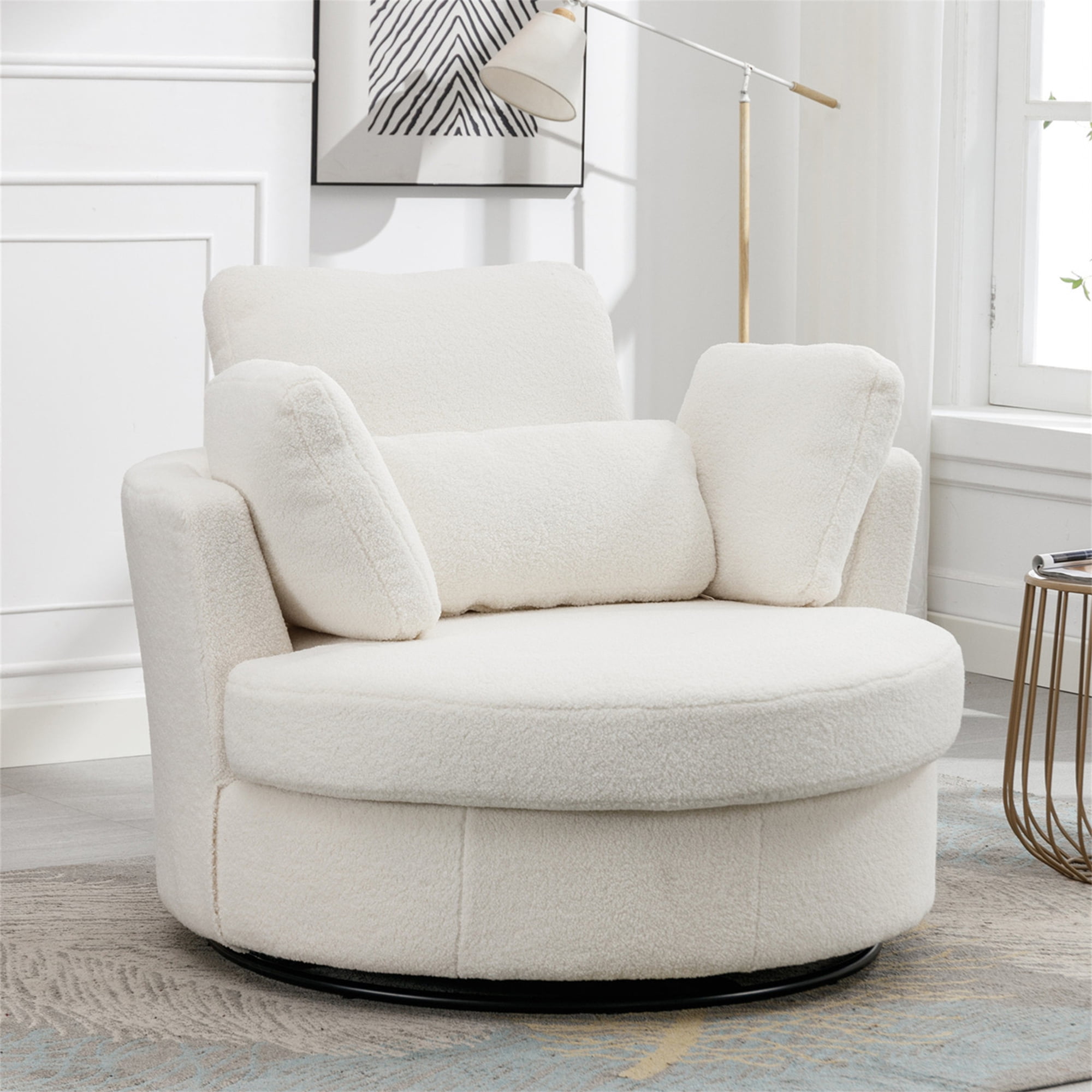 Aukfa 42 Inch Oversized Swivel Accent Chair with Lumbar Pillow Ivory ...
