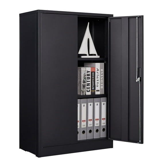 36" Black Metal Storage Cabinet with Lock, Locking Cabinet with 2 Doors ...