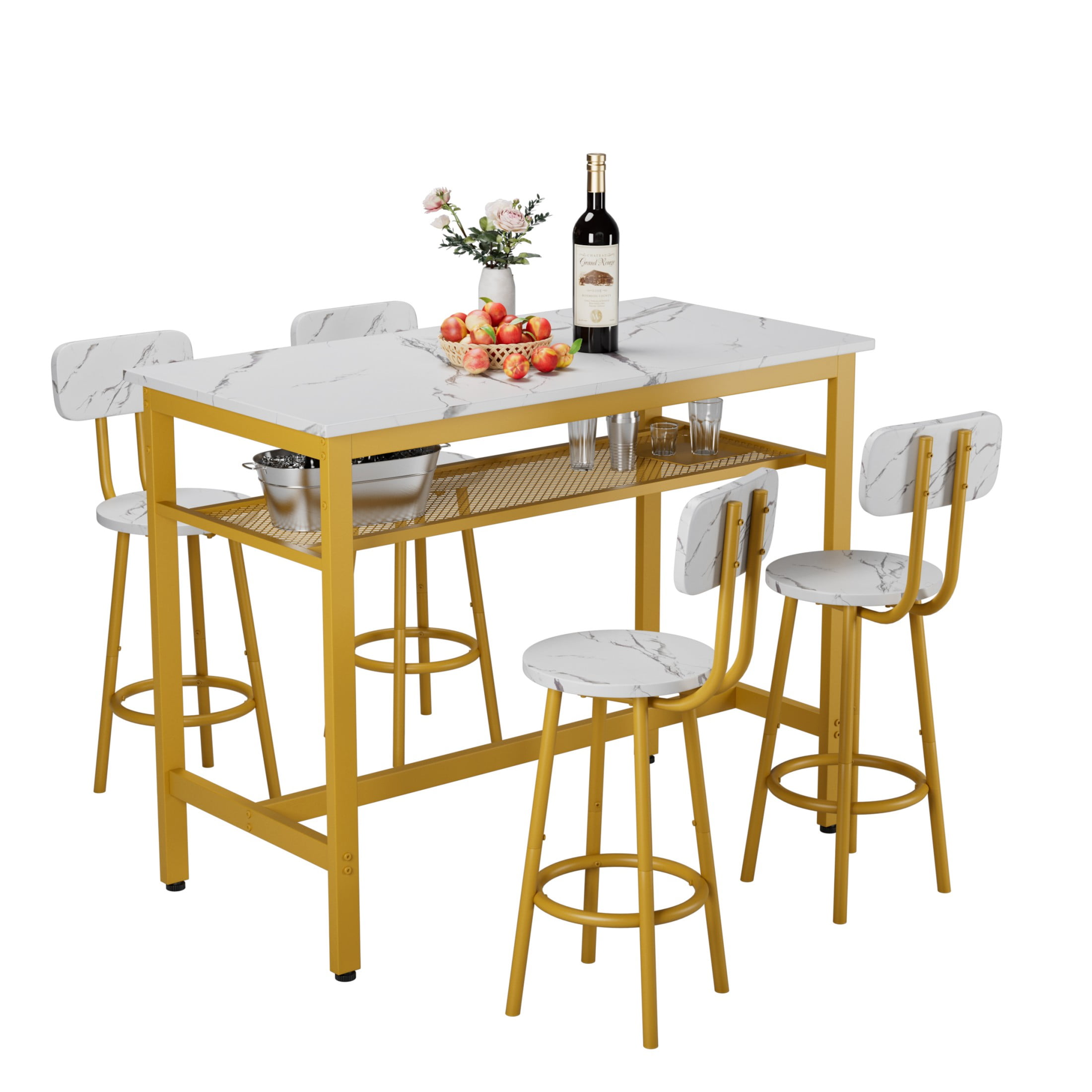 Aukfa 5-Piece Bar Table Set with Metal Shelf, Counter Height Dining ...