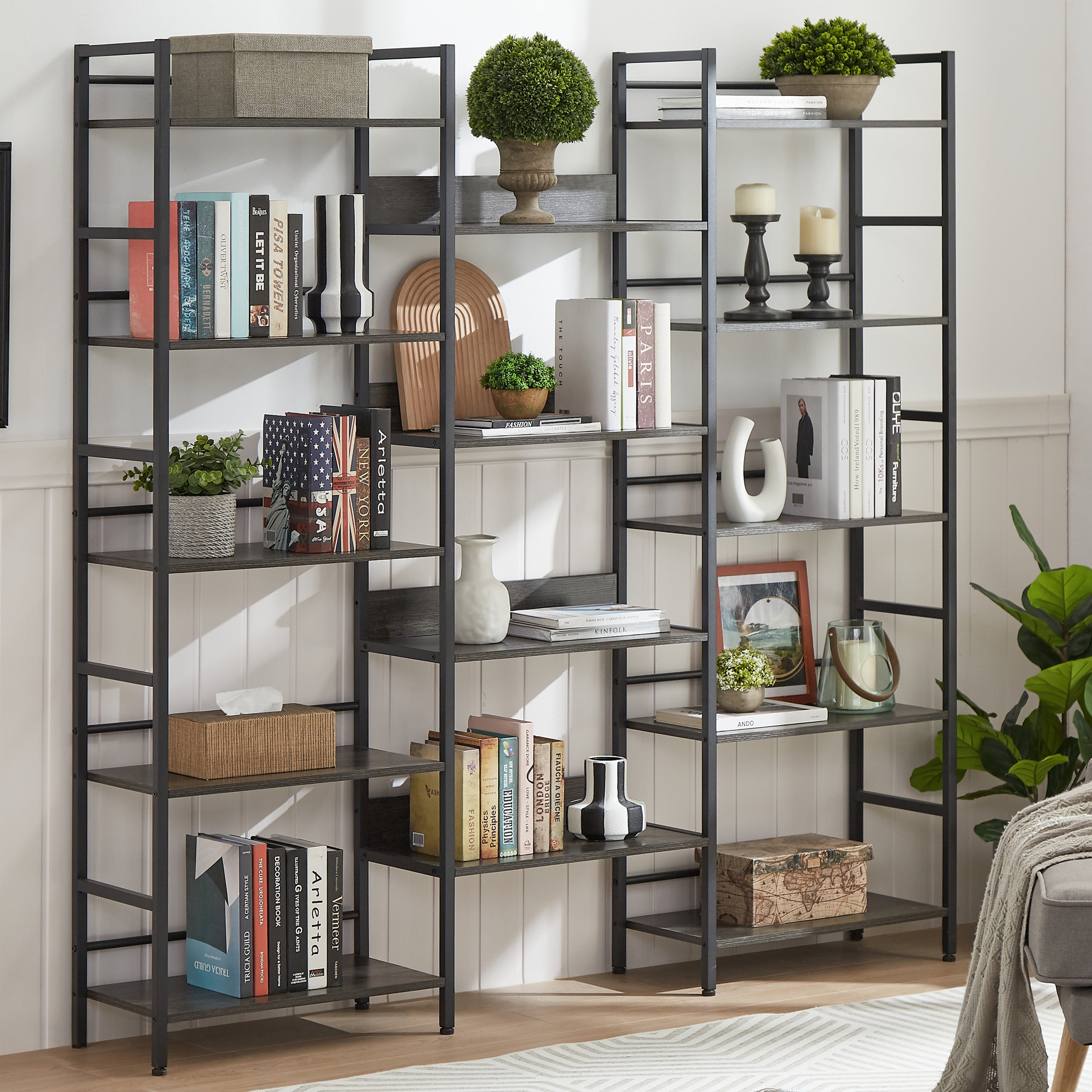 Aukfa 5-Shelf Tall Bookshelf, Modern Large Open Bookcase for Living ...