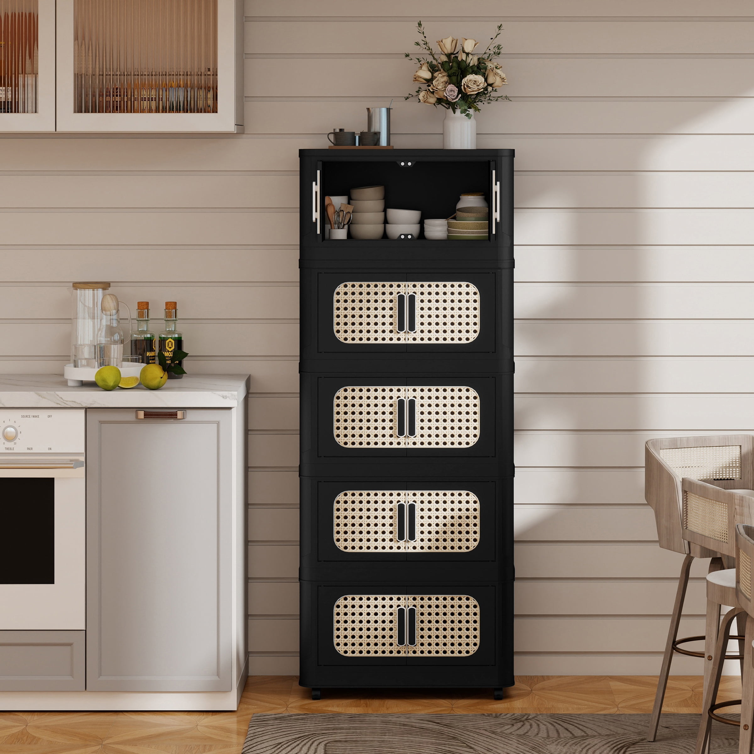 Aukfa 5 Tier Stackable Storage Bins Folding Collapsible Storage Cabinet ...