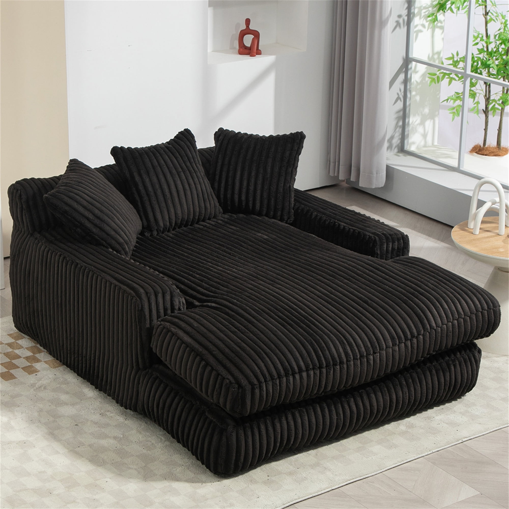 Aukfa 53 Inch Chaise Lounge, Corduroy Sofa Bed w/ 3 Pillows, Plush ...