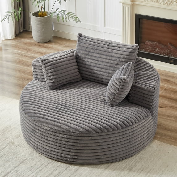 Aukfa 55" Oversized Round Chaise Lounge Chair Indoor, Corduroy ...