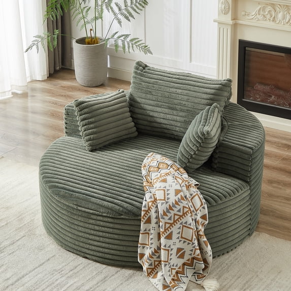 Aukfa 55" Oversized Round Chaise Lounge Chair Indoor, Corduroy ...