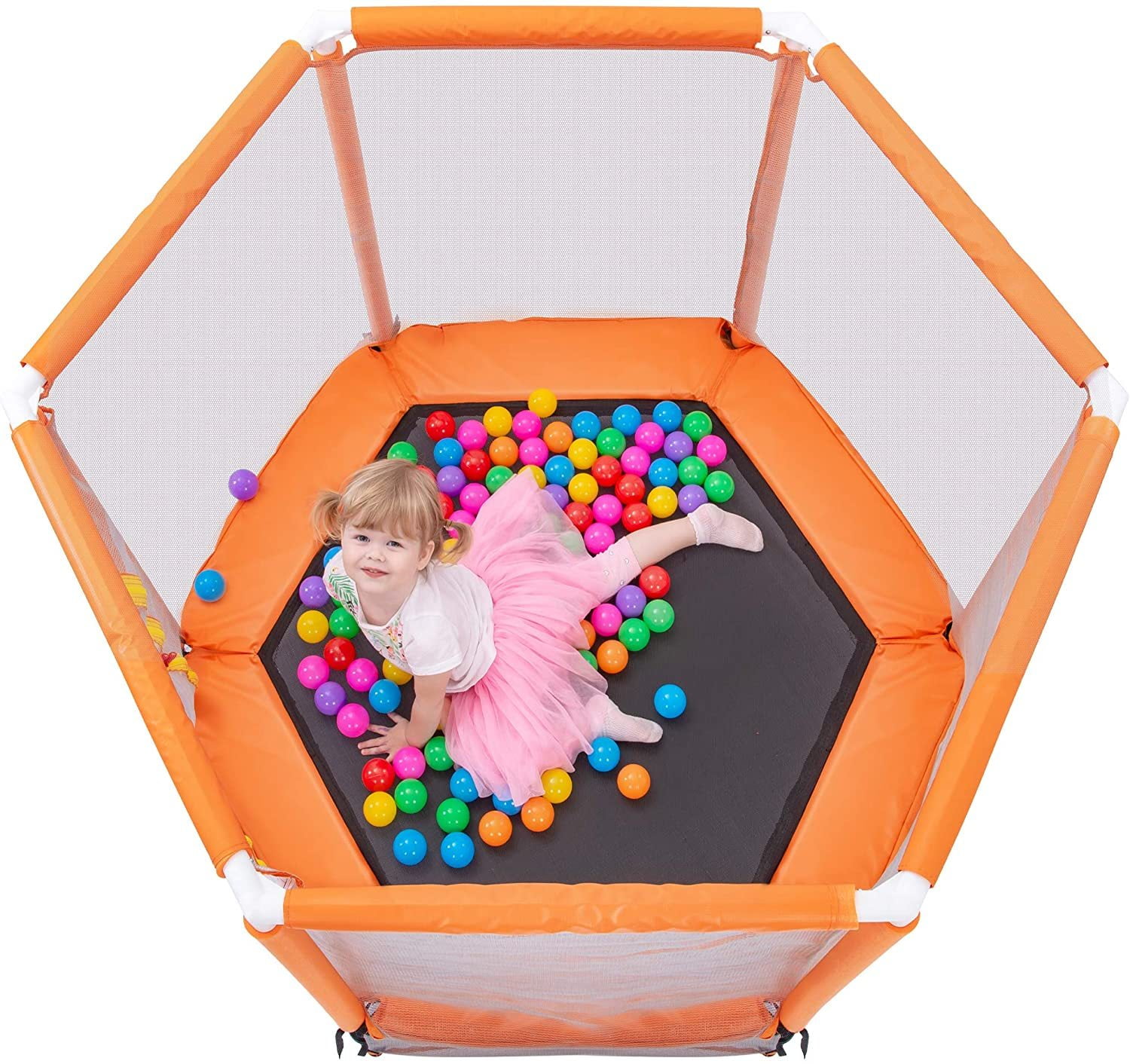 Aukfa 55” Toddlers Trampoline with Safety Enclosure Net and Balls ...