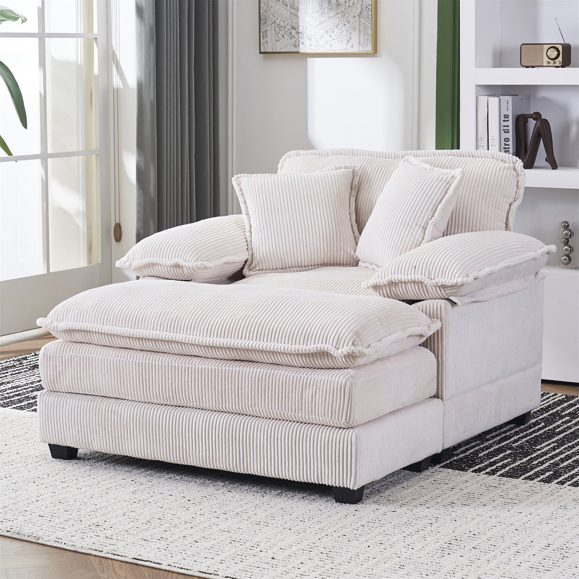 Aukfa Corduroy Chaise Lounge Oversized Dual-layer Cushion Sofa w ...