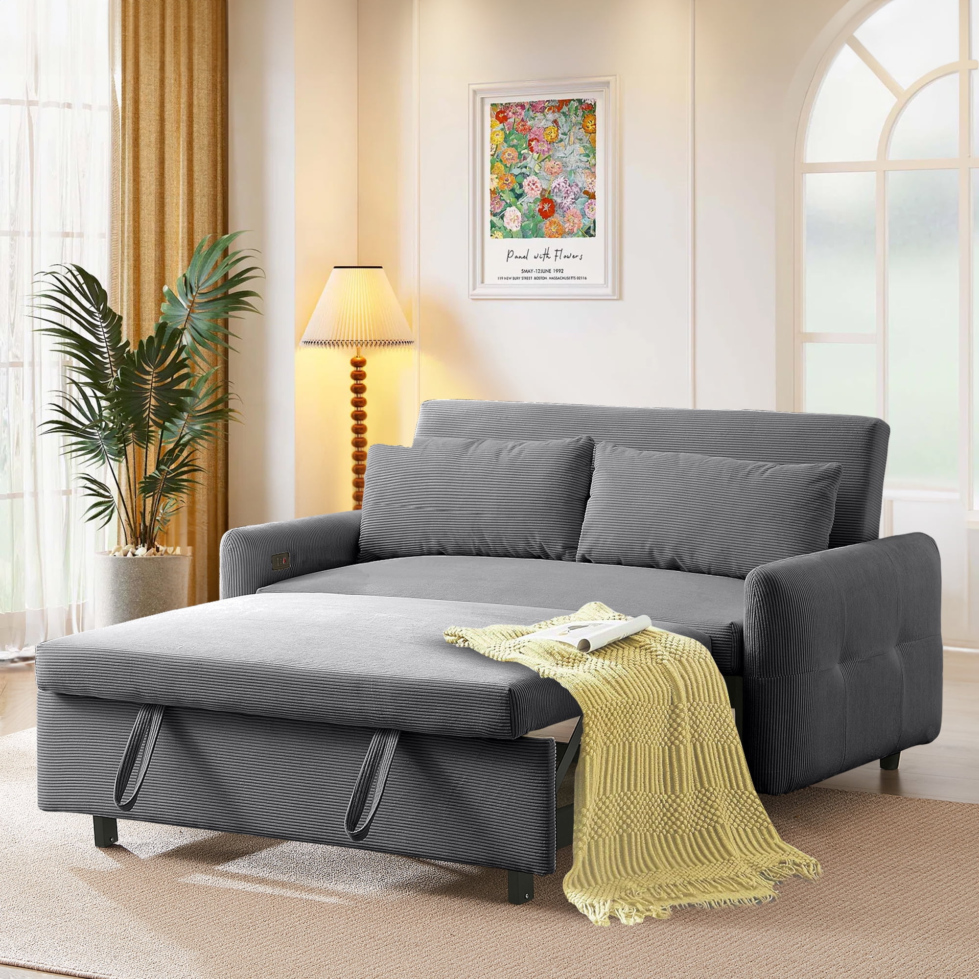 Free Shipping! Aukfa Modern Convertible Loveseat Sofa Bed with USB Ports, Dark Gray, Small Space ...