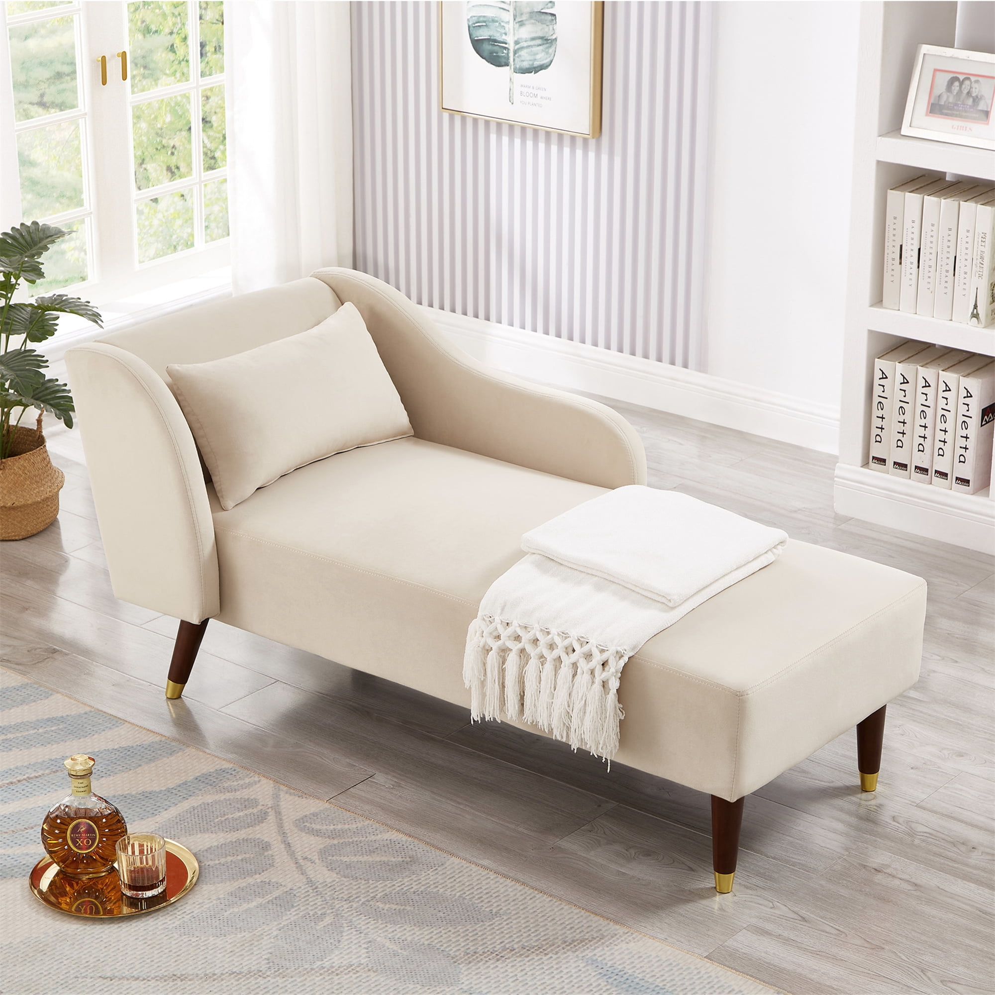 Aukfa 58" Velvet Chaise Lounge Indoor Upholstered Sofa w/ Pillow for ...