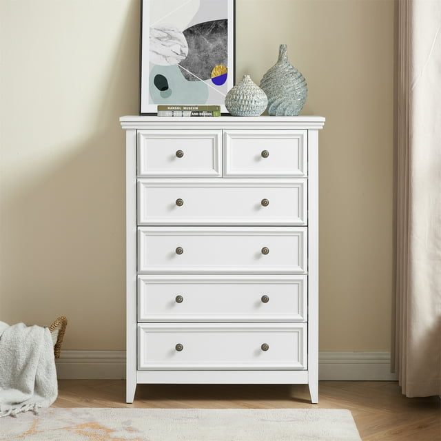 Aukfa 6 Drawer Tall Dresser Chest of Drawers Closet Organizers for Bedroom Living Room,White ...