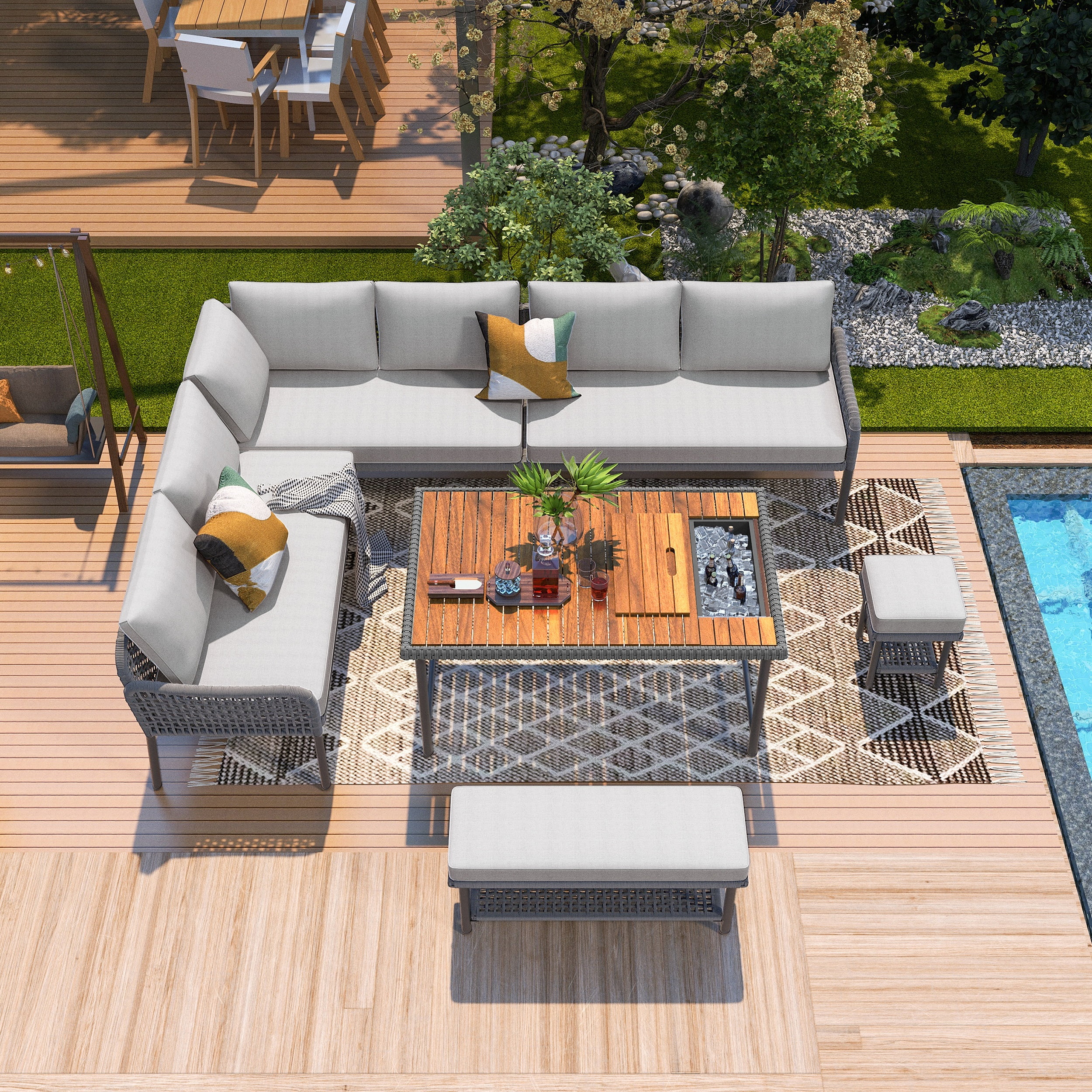 Aukfa 6-Piece Outdoor Furniture Set, Rope Weave Patio Conversation Set ...