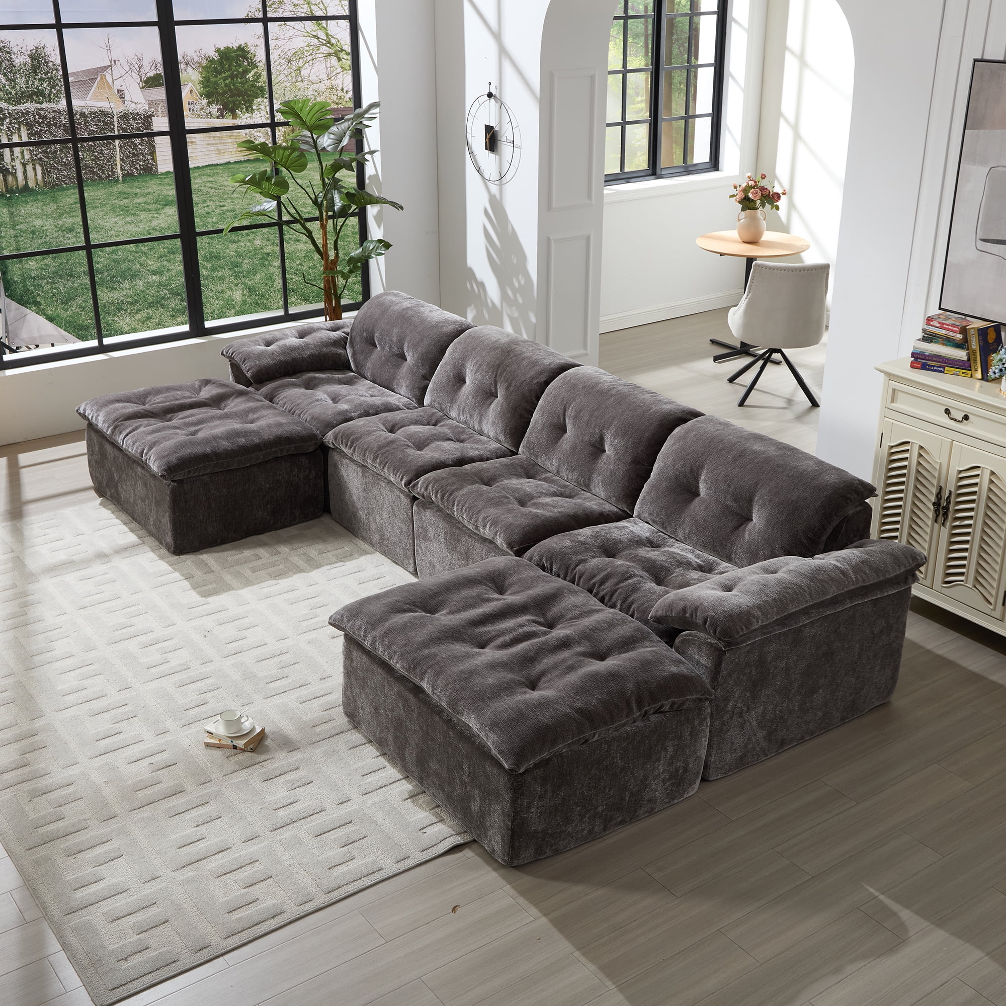Aukfa 6-Piece U-Shaped Modular Sectional Sofa with 2 Ottomans for ...