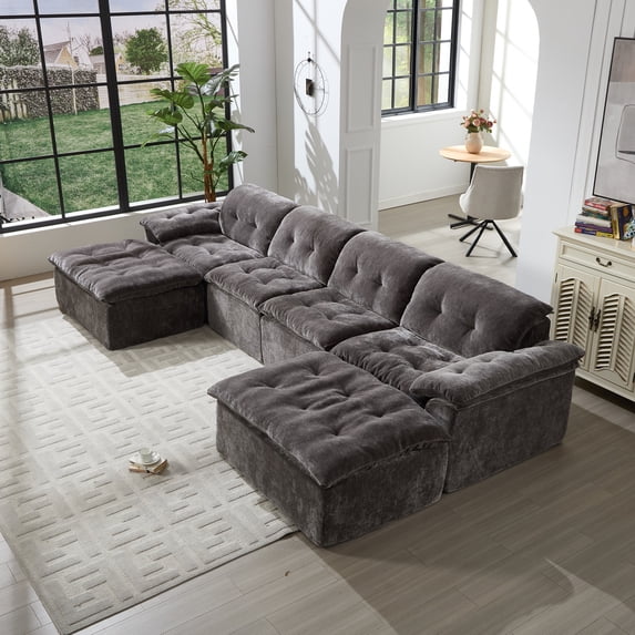 Aukfa 6-Piece U-Shaped Modular Sectional Sofa with 2 Ottomans for ...