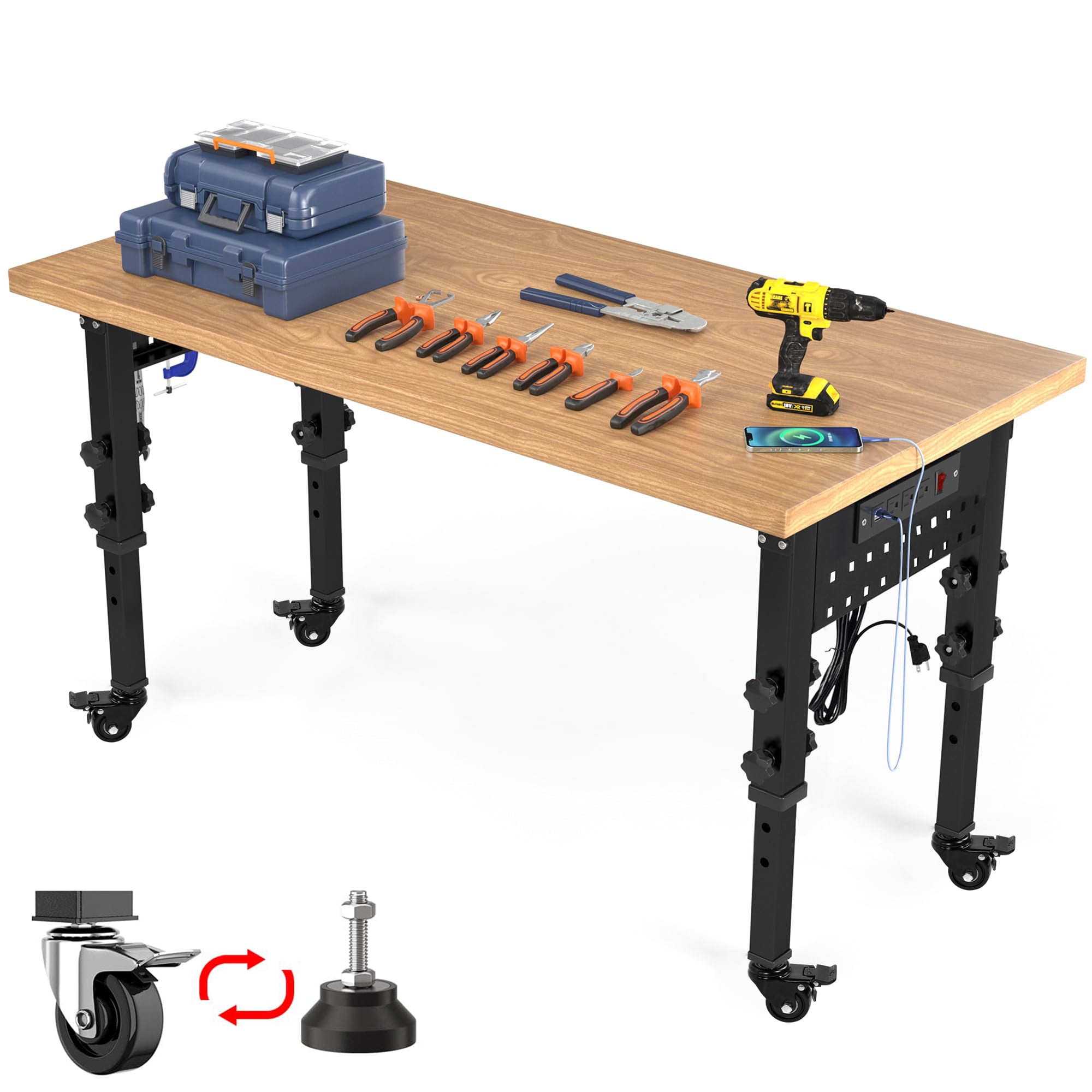 Aukfa 60" Adjustable Workbench, 2 in1 Heavy-Duty Rolling Worktable with ...