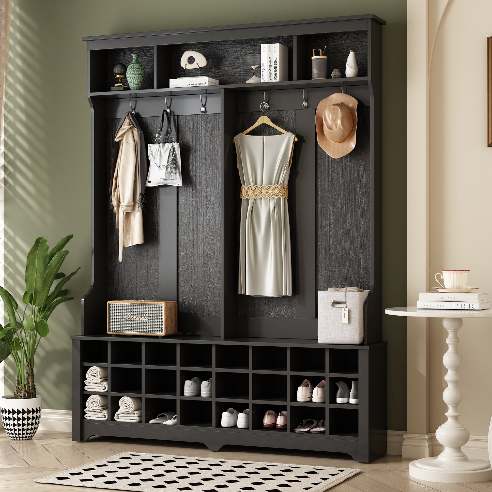 Free Shipping! Aukfa 60 Wide Hall Tree with Storage Bench and 24 Shoe ...