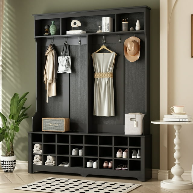 Free Shipping! Aukfa 60 Wide Hall Tree with Storage Bench and 24 Shoe ...