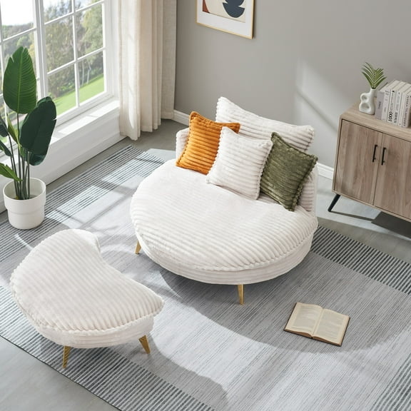 Advwin Oversized Corduroy Chaise Lounge Chair with Storage Ottoman ...