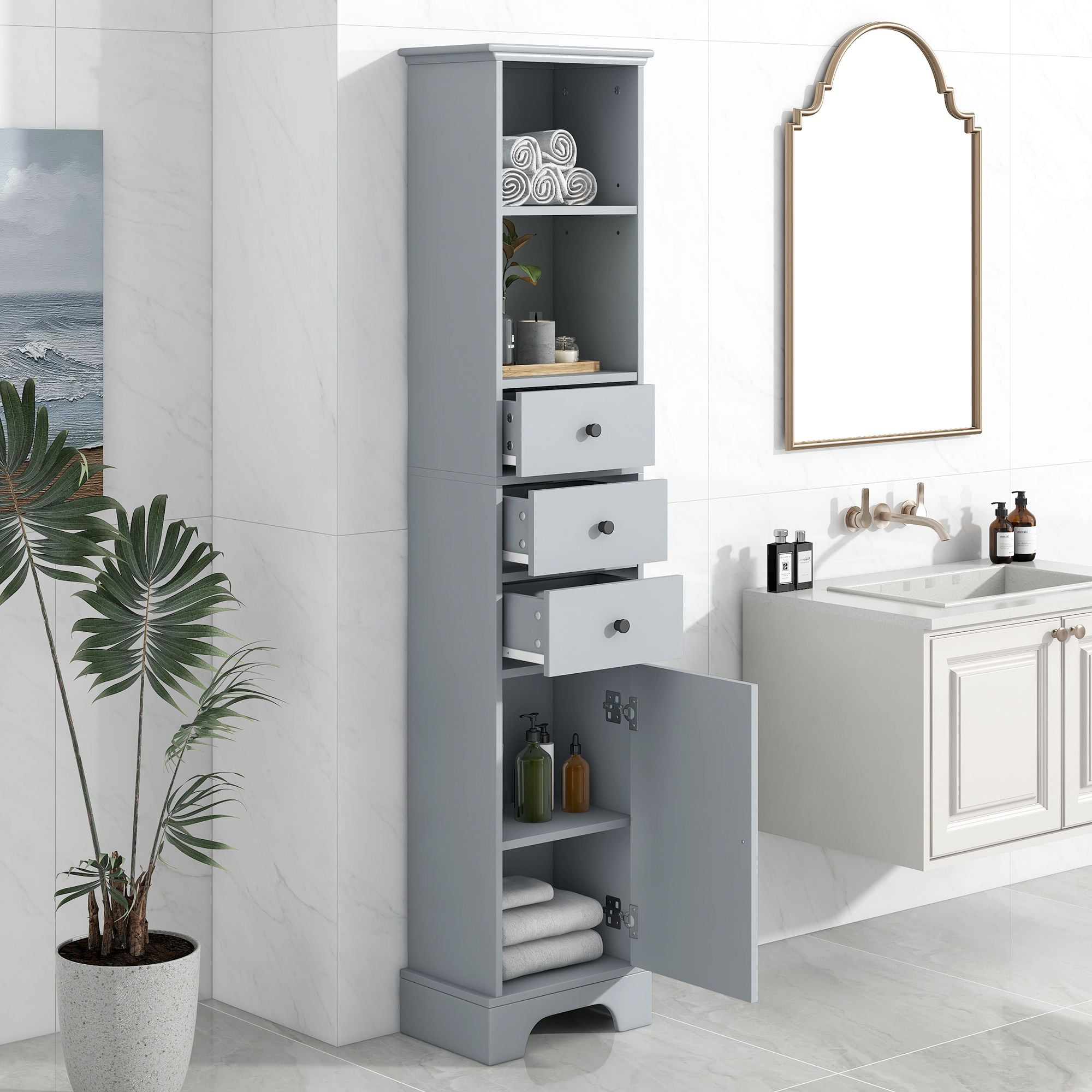 Aukfa Bathroom Storage Cabinet Adjustable Shelf & 3 Drawers - Walmart.com