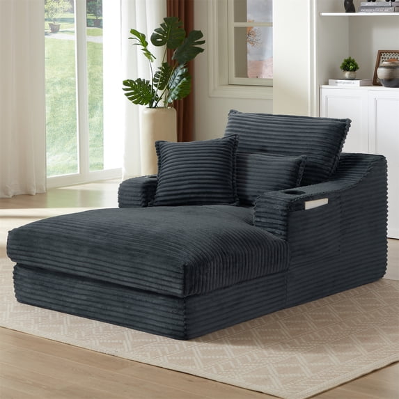 Aukfa 68" Oversized Chaise Lounge Boneless Couch with 2 Cup Holder&Side ...