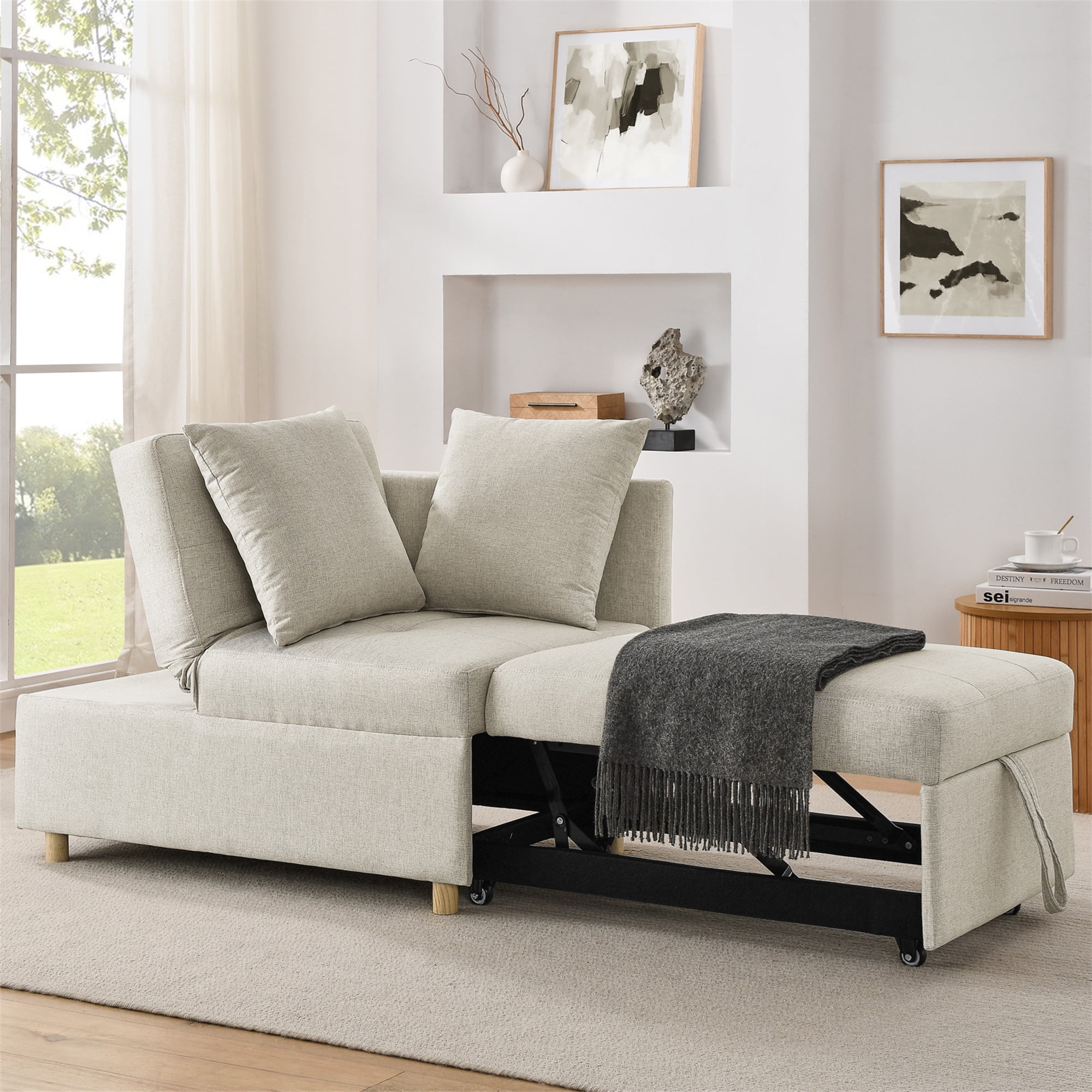 Aukfa 70" Convertible Chaise Futon Pull Out Sofa Chair Bed, Adjustable ...