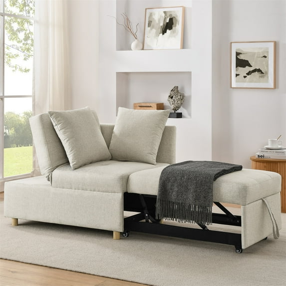 Aukfa 70" Convertible Chaise Futon Pull Out Sofa Chair Bed, Adjustable ...