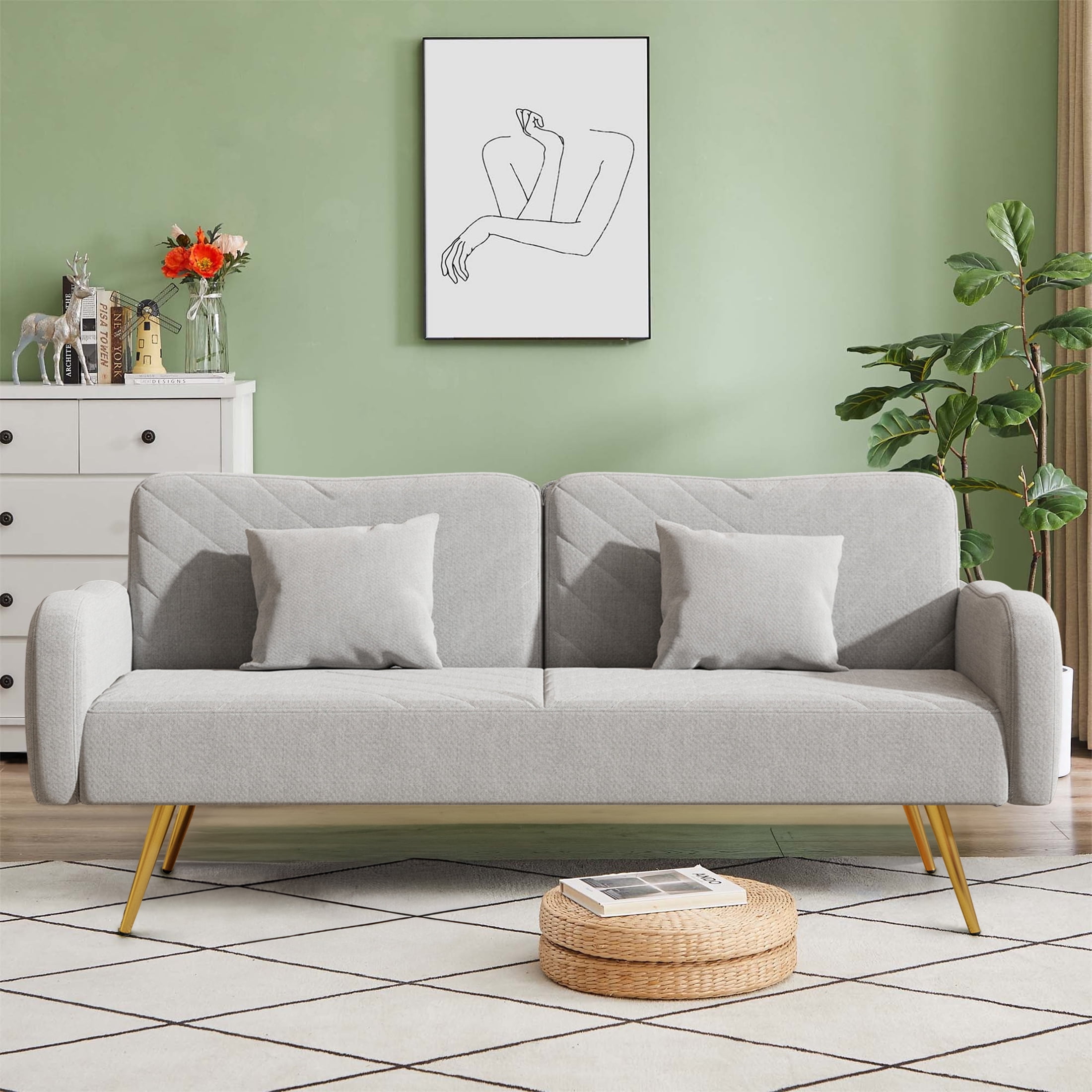 Aukfa 71" Curved Arm Futon Convertible Sofa Bed for Home Office ...