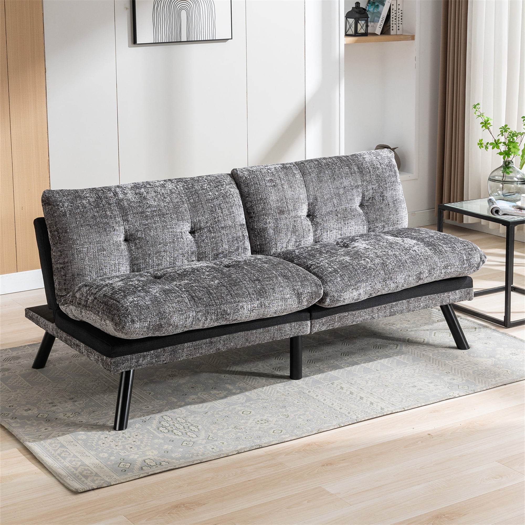 Aukfa 72" Wide Upholstered Futon Convertible Sofa Bed for Home Office ...