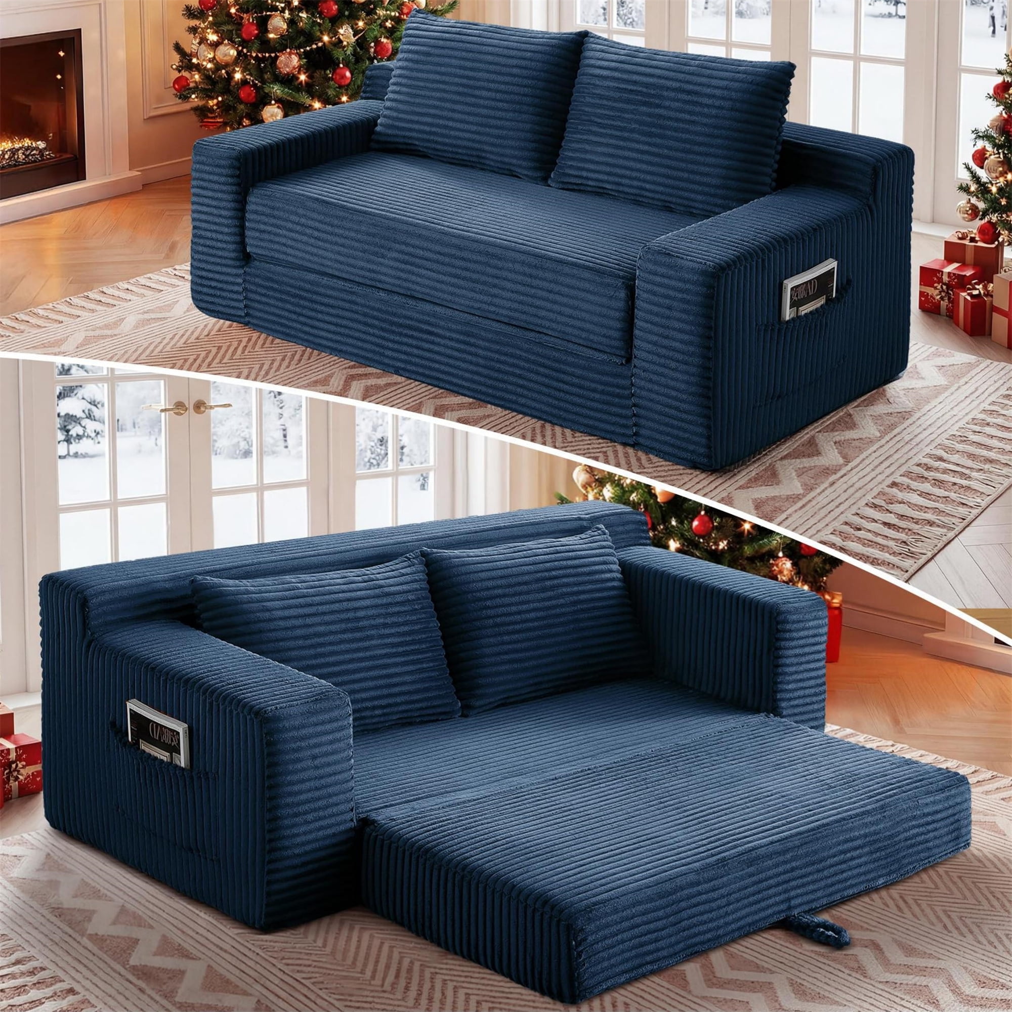 Aukfa 73" Chaise Futon Queen Size Convertible Loveseat Sleeper ...