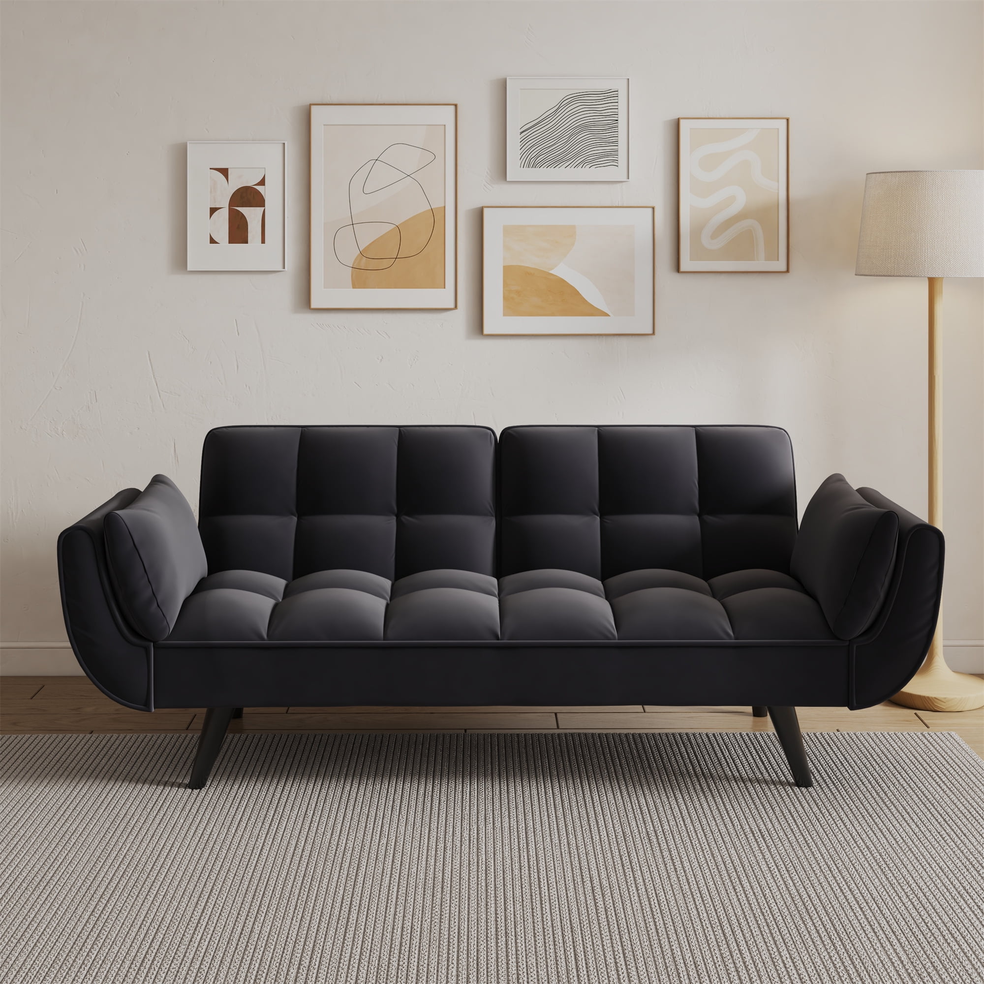 Aukfa Deep Tufted Futon Convertible Sofa Bed, Velvet Sleeper Couch for ...