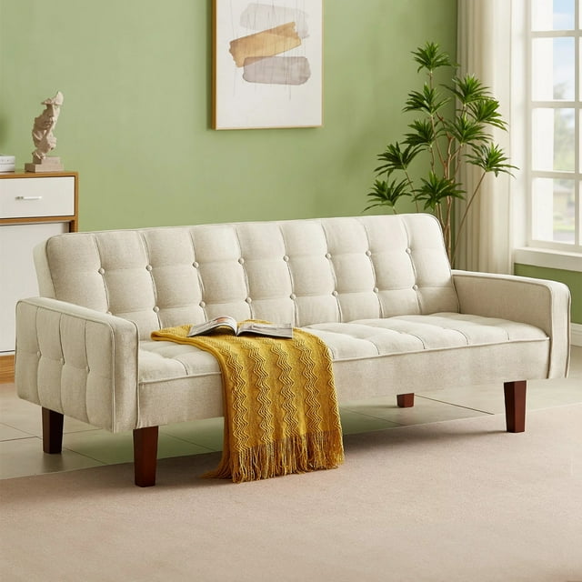 Aukfa 74" Square Arm Futon Convertible Sofa Bed for Home Office, Button ...
