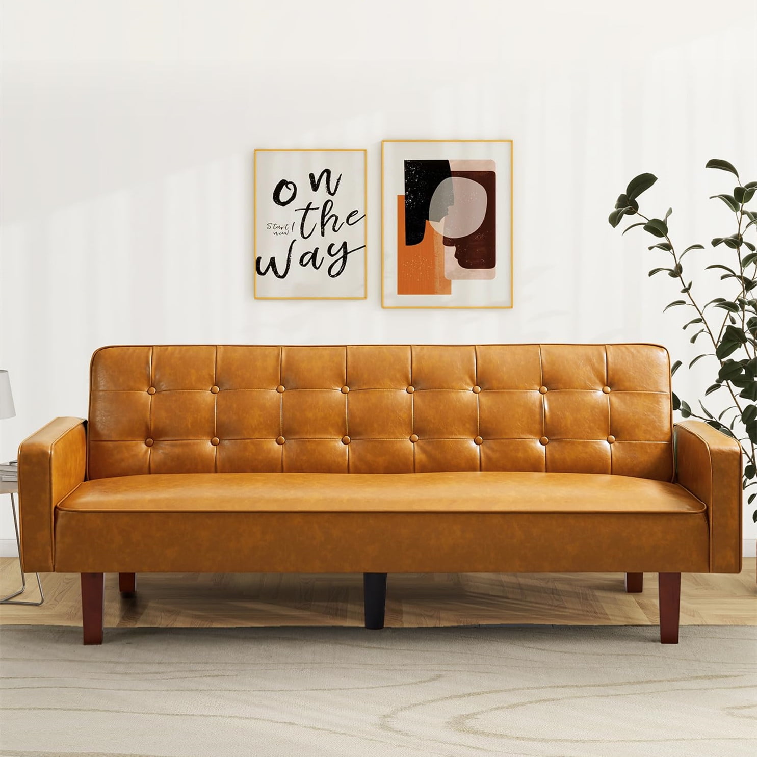 Aukfa 75 Inch Convertible Leather Futon Sofa Bed with Adjustable Arms ...