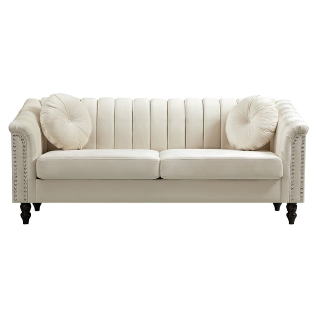 Aukfa 75" Comfy Flannel Sofa, Contemporary 3-Seater Couch for Living ...